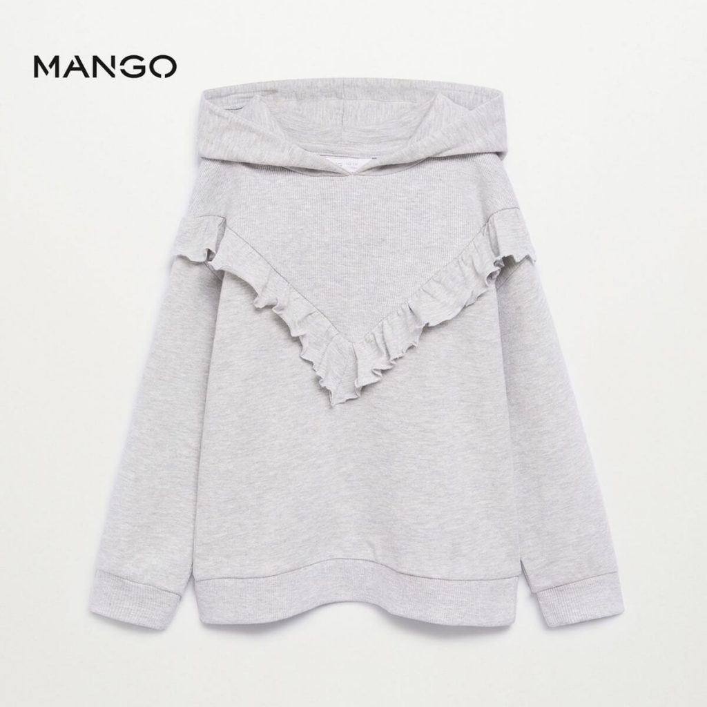 Mango Grey Ruffled Hooded Sweatshirt Peekaboo